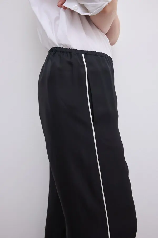 HOUSE OF DAGMAR Silk Twill Relaxed Trousers With Contrast Piping