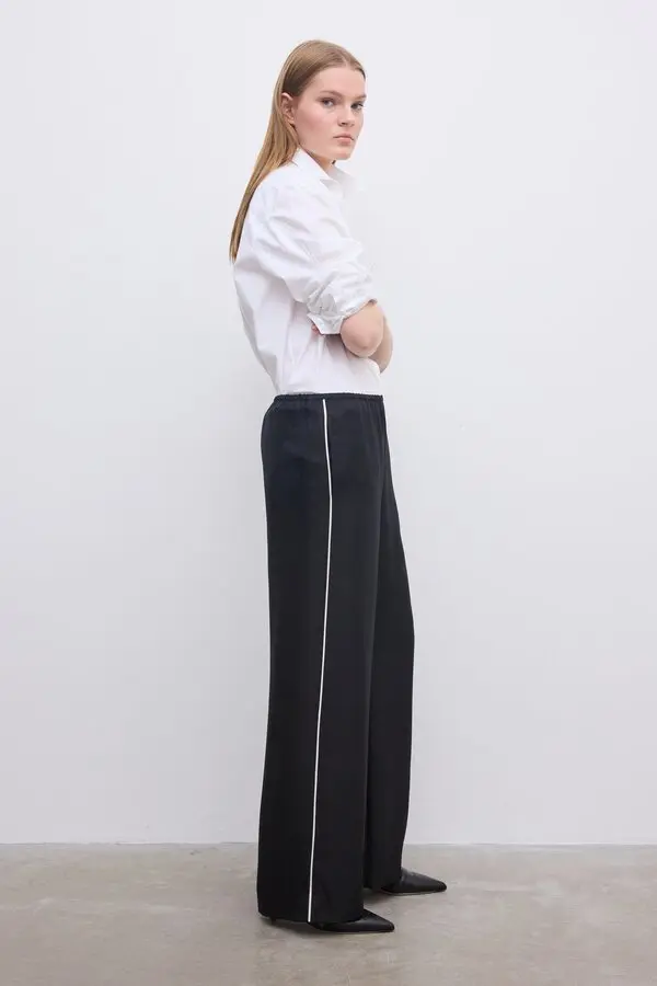 HOUSE OF DAGMAR Silk Twill Relaxed Trousers With Contrast Piping