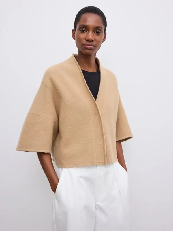 HOUSE OF DAGMAR V-neck Cropped Cardigan - Camel