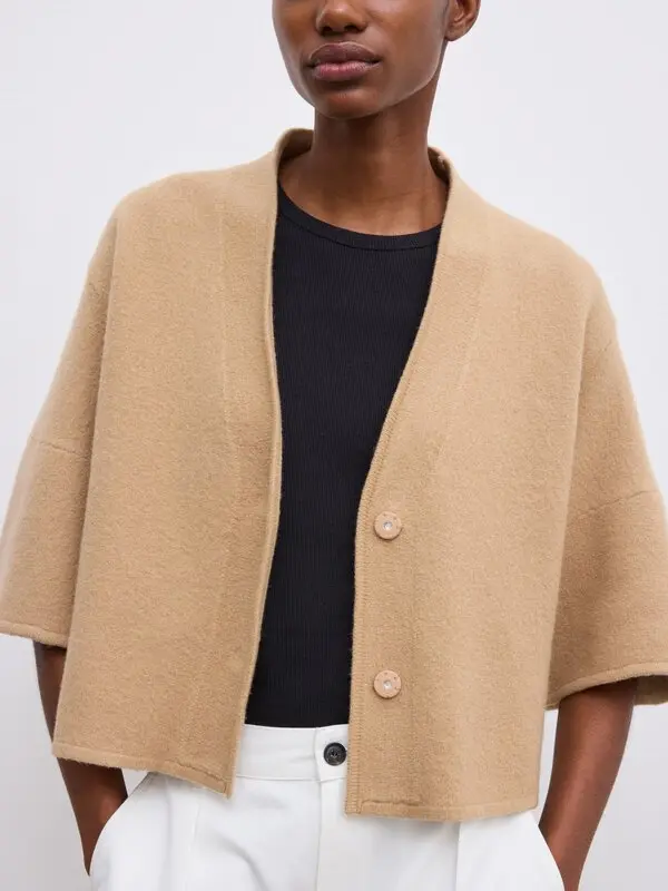 HOUSE OF DAGMAR V-neck Cropped Cardigan - Camel