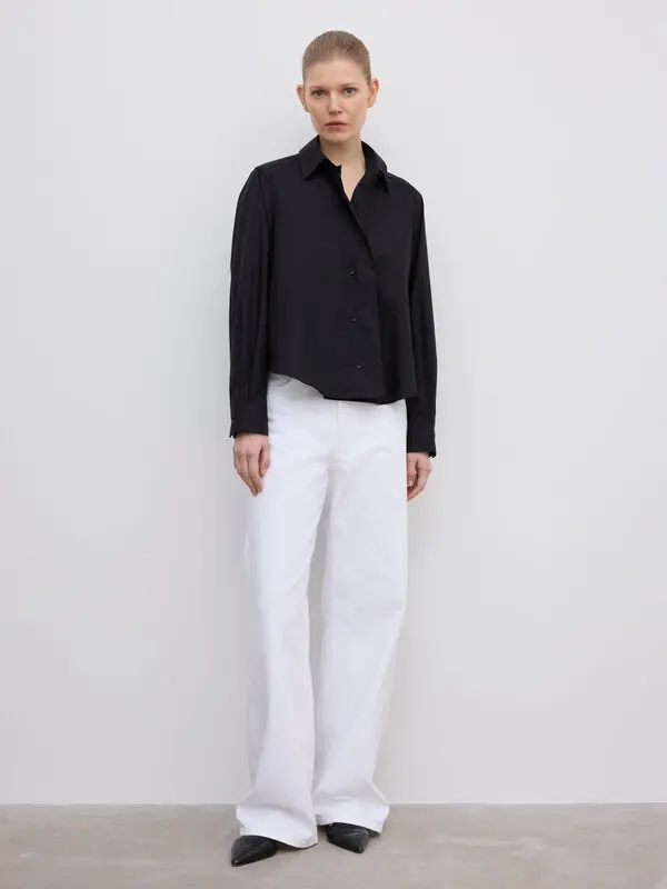 HOUSE OF DAGMAR Asymmetric Collar Cropped Shirt - Black