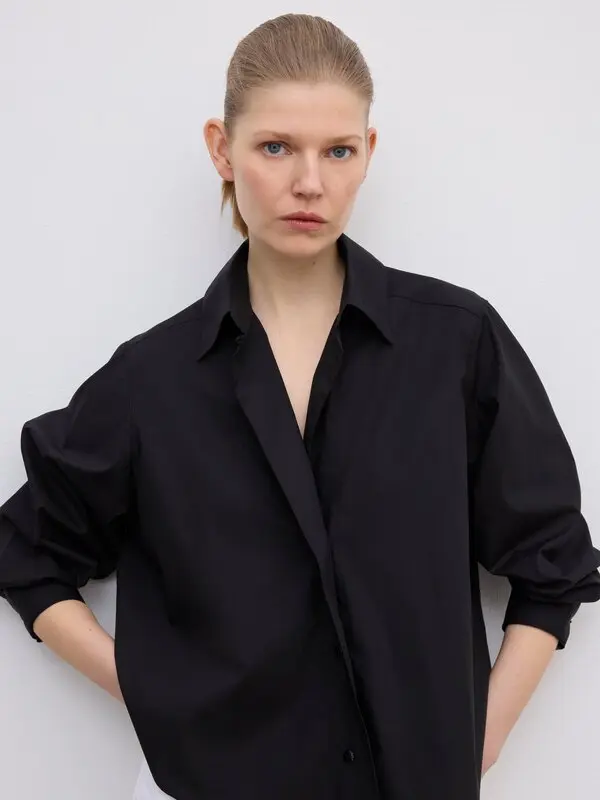 HOUSE OF DAGMAR Asymmetric Collar Cropped Shirt - Black