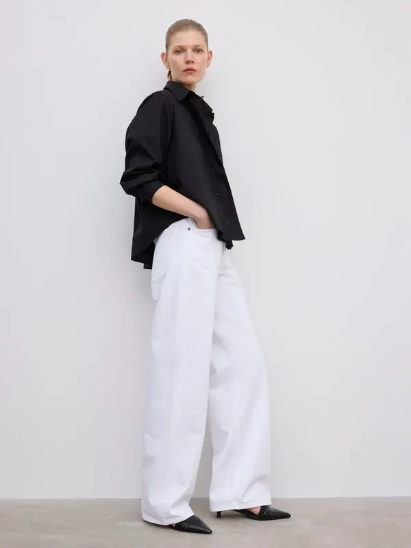 HOUSE OF DAGMAR Asymmetric Collar Cropped Shirt - Black