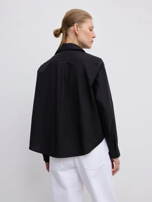 HOUSE OF DAGMAR Asymmetric Collar Cropped Shirt - Black