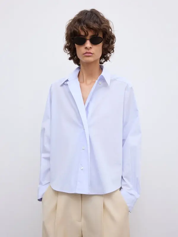 HOUSE OF DAGMAR Organic Cotton Cropped Shirt - Light Blue