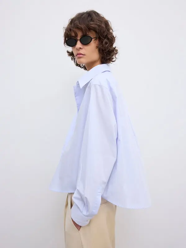 HOUSE OF DAGMAR Organic Cotton Cropped Shirt - Light Blue