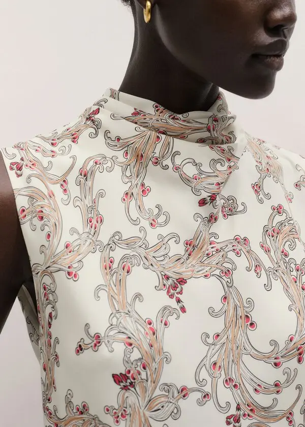 ME+EM Whimsical Bulbs Print Silk Cowl Neck Sleeveless Top Light Cream-multi