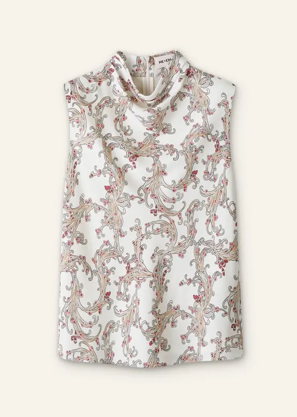 ME+EM Whimsical Bulbs Print Silk Cowl Neck Sleeveless Top Light Cream-multi