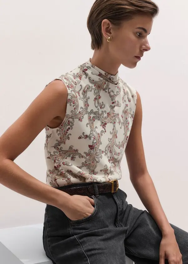 ME+EM Whimsical Bulbs Print Silk Cowl Neck Sleeveless Top