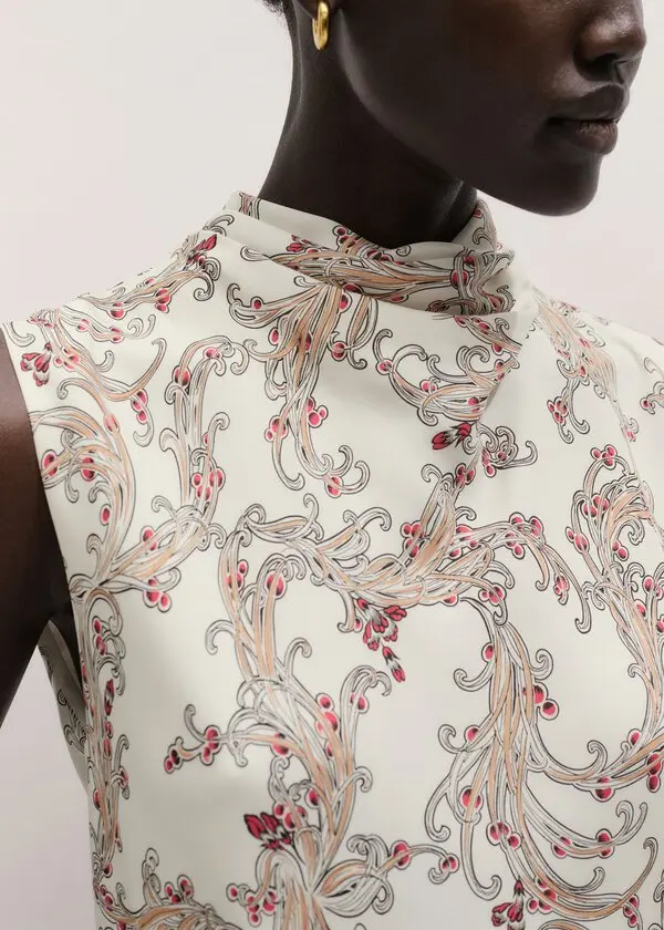 ME+EM Whimsical Bulbs Print Silk Cowl Neck Sleeveless Top