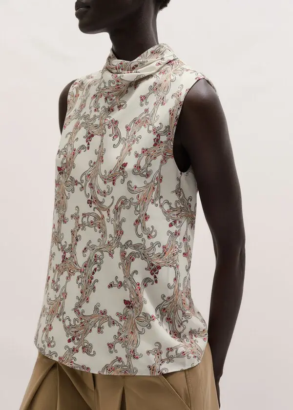 ME+EM Whimsical Bulbs Print Silk Cowl Neck Sleeveless Top