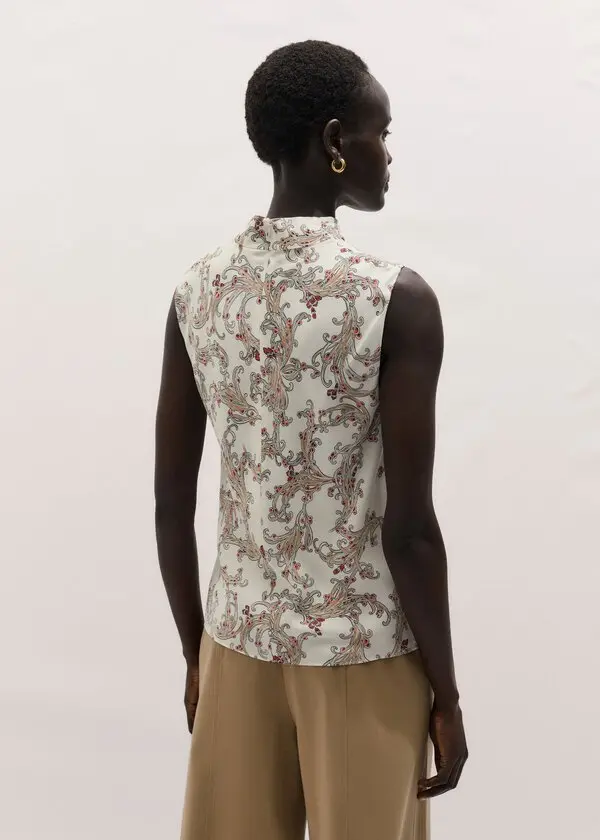ME+EM Whimsical Bulbs Print Silk Cowl Neck Sleeveless Top