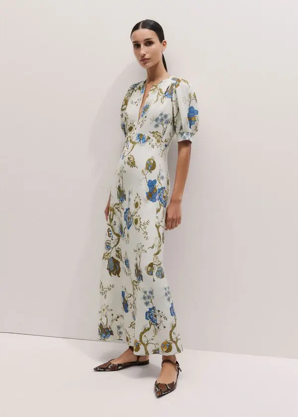 ME+EM Floral Garden Print Bias Cut Maxi Dress With Cami - Light Cream/multi