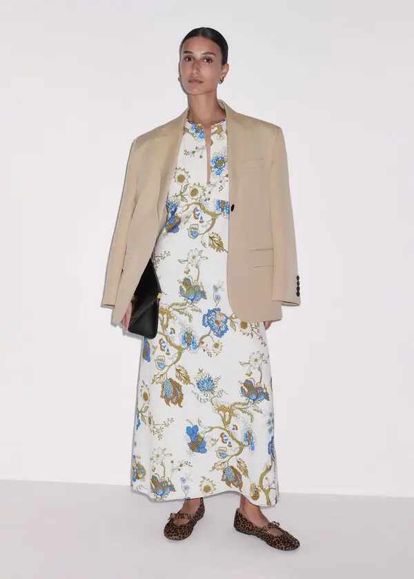 ME+EM Floral Garden Print Bias Cut Maxi Dress With Cami - Light Cream/multi