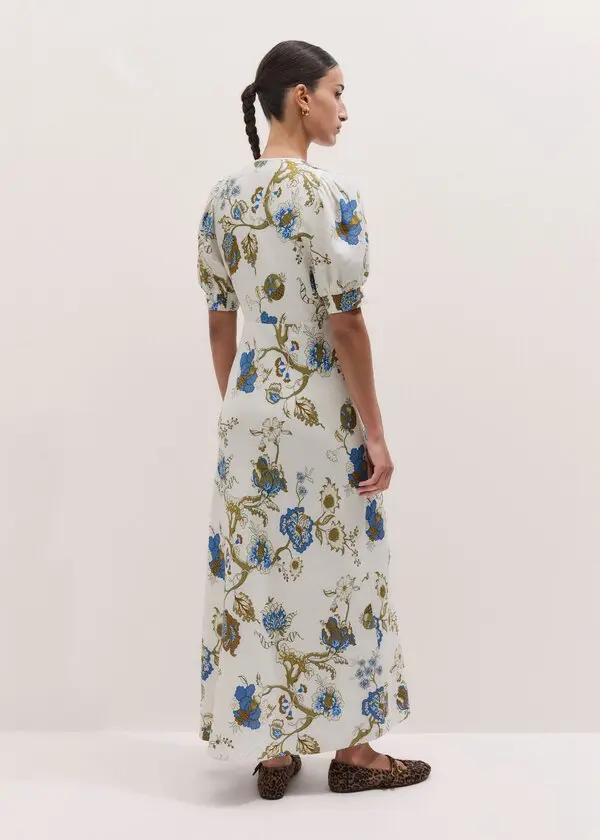 ME+EM Floral Garden Print Bias Cut Maxi Dress With Cami - Light Cream/multi