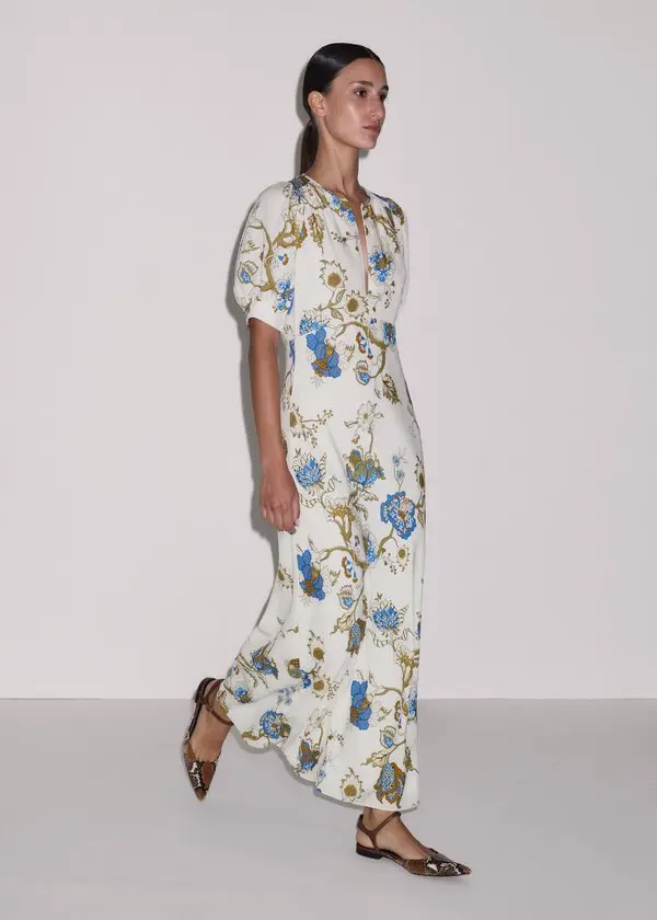 ME+EM Floral Garden Print Bias Cut Maxi Dress With Cami - Light Cream/multi