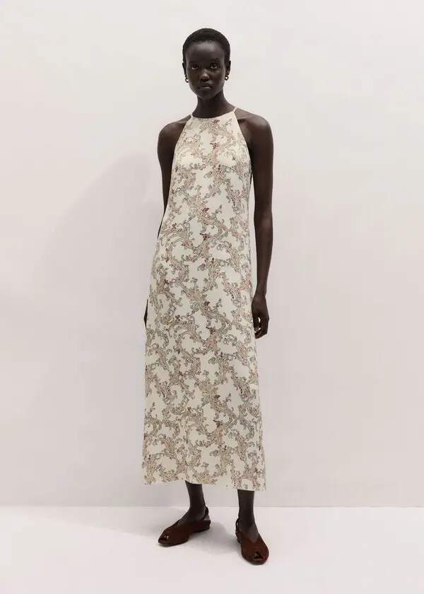 ME+EM Crepe Whimsical Bulbs Print Slim Maxi Dress Light Cream-multi