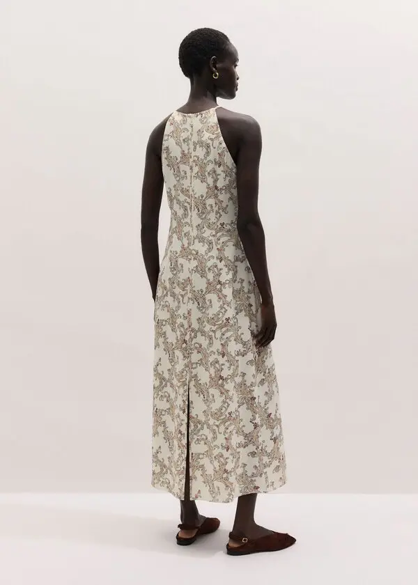 ME+EM Crepe Whimsical Bulbs Print Slim Maxi Dress Light Cream-multi