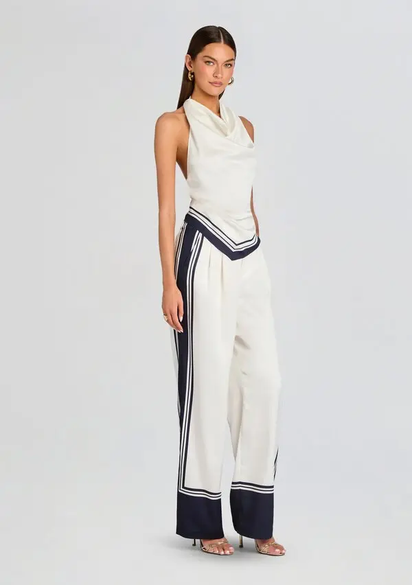 SEROYA Nicola Halter Neck Satin Top - Navy Tile