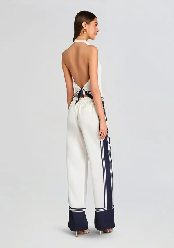 SEROYA Nicola Halter Neck Satin Top - Navy Tile