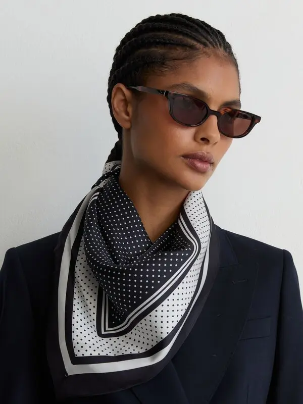 REISS Pollie Silk Polka-dot Square Scarf - Navy