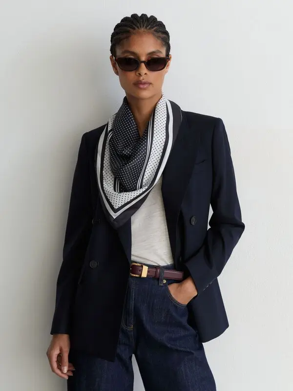 REISS Pollie Silk Polka-dot Square Scarf