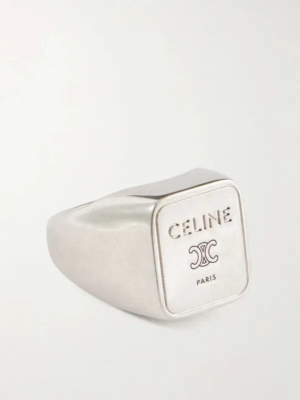 Celine Triomphe-engraved -tone Signet Ring