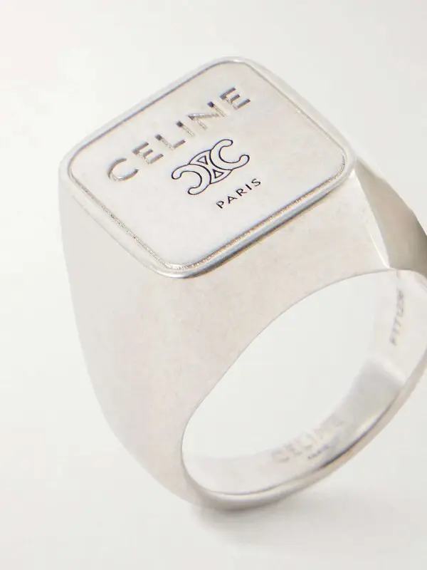 Celine Triomphe-engraved -tone Signet Ring