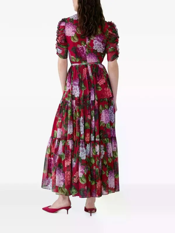 Carolina Herrera Hydrangea-print Tiered Dress - Red