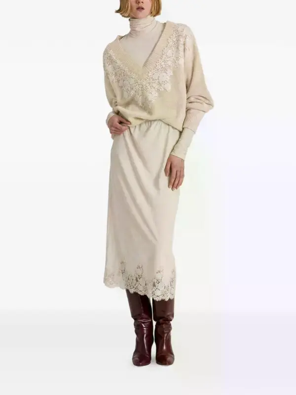 Alberta Ferretti Lace-trim V-neck Sweater