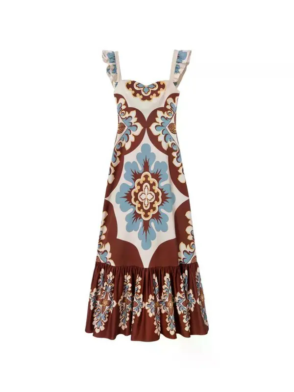 La DoubleJ Palazzo Placée Chocolate In Flat Cotton Stretch Gingerbread Dress - Brown