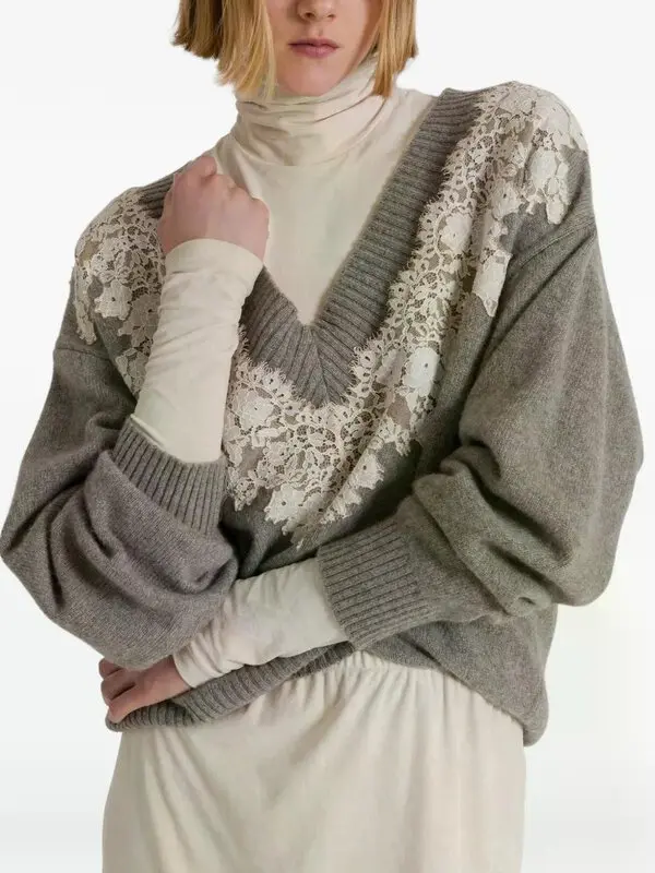 Alberta Ferretti Lace-trim V-neck Sweater