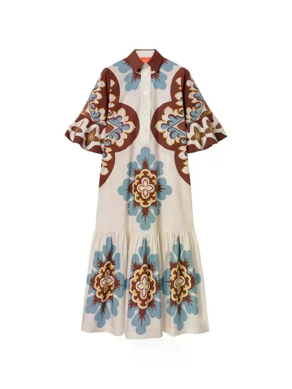 La DoubleJ Palazzo Placed Chocolate Cotton Poplin Artemis Dress - Neutrals