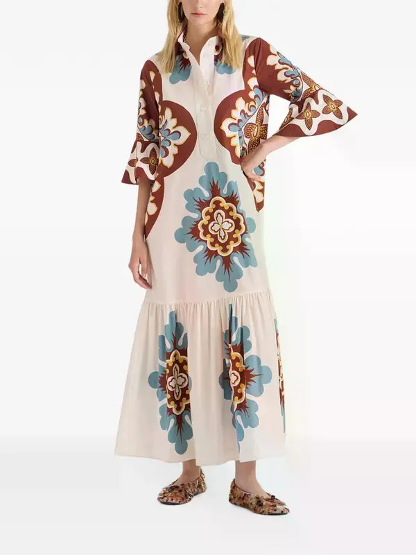 La DoubleJ Palazzo Placed Chocolate Cotton Poplin Artemis Dress - Neutrals