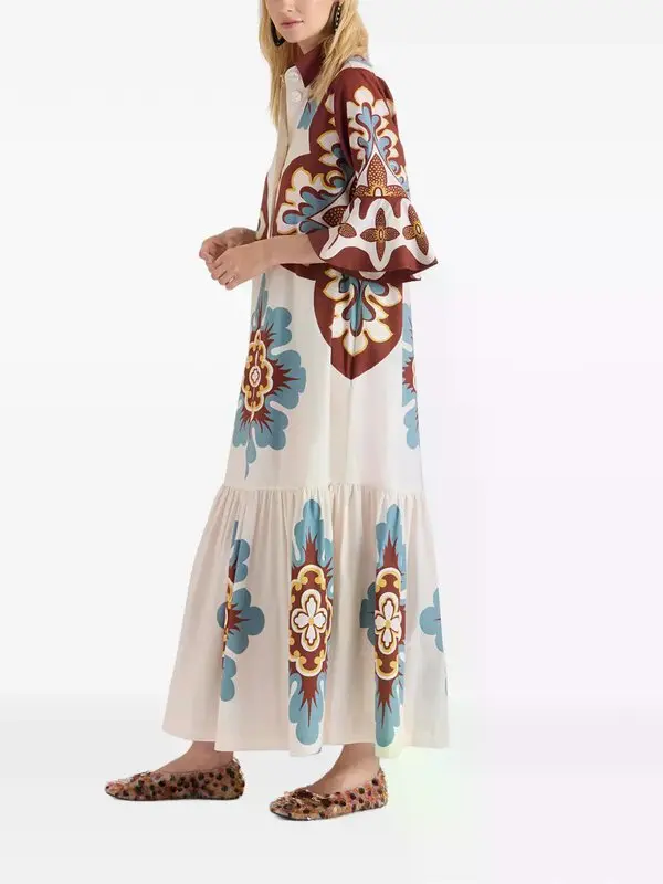 La DoubleJ Palazzo Placed Chocolate Cotton Poplin Artemis Dress - Neutrals