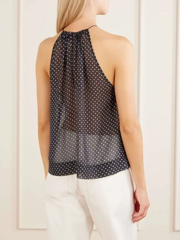 NILI LOTAN Nikki Halterneck Polka-dot Silk Tank