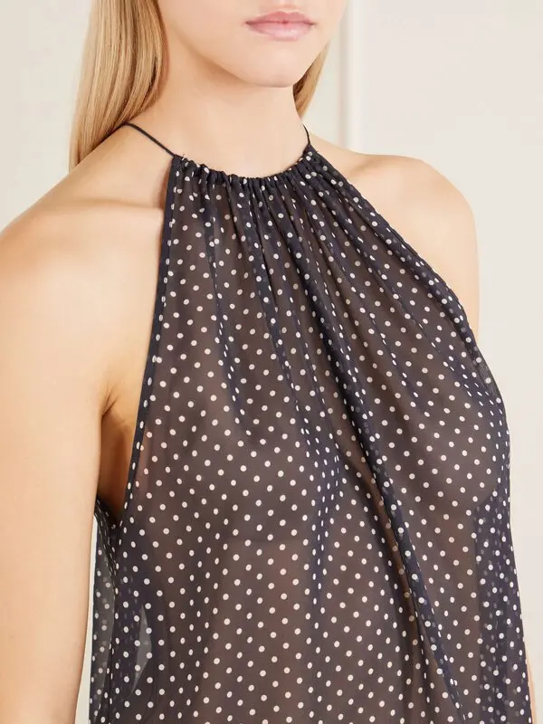 NILI LOTAN Nikki Halterneck Polka-dot Silk Tank