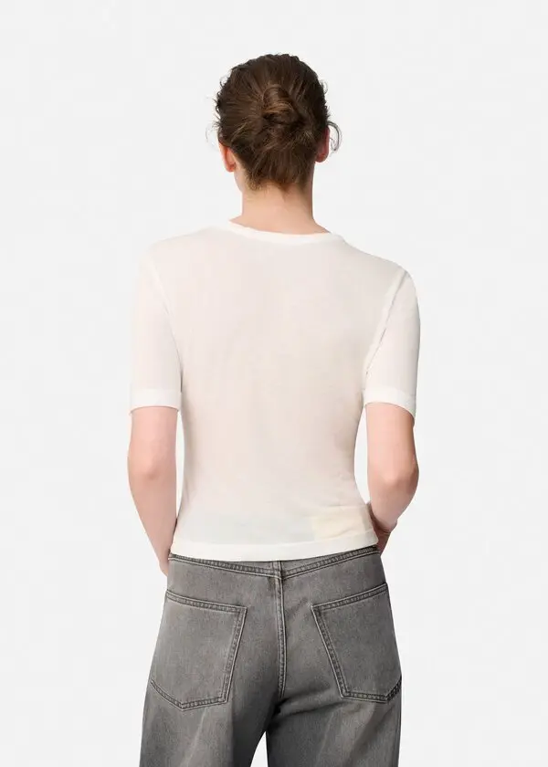 Axel Arigato Sheer Viscose Top With Contrast Stitch Embroidery - White