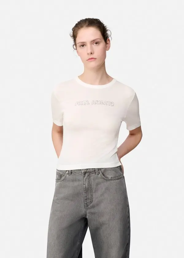 Axel Arigato Sheer Viscose Top With Contrast Stitch Embroidery - White