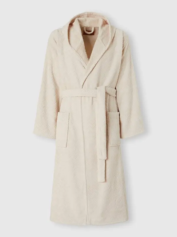 Missoni Chalk Bathrobe In Cotton Terry With Zigzag Pattern - Brown