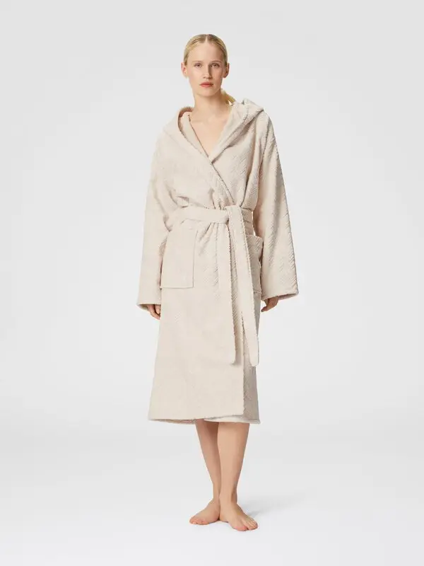 Missoni Chalk Bathrobe In Cotton Terry With Zigzag Pattern - Brown