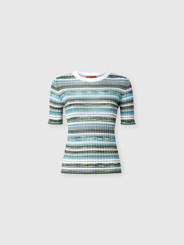 Missoni Short-sleeve Striped Ribbed Viscose-blend Sweater - Multicoloured