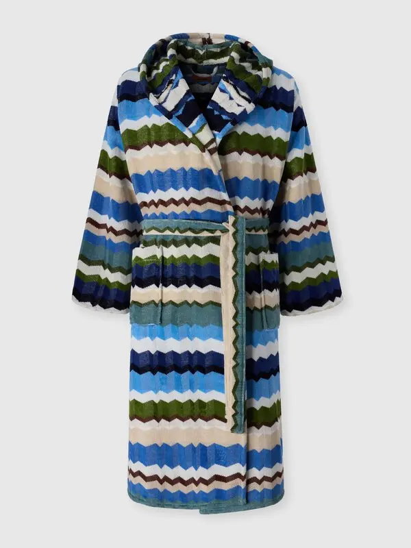 Missoni Eva Hooded Cotton Terry Bathrobe - Turquoise Multicoloured