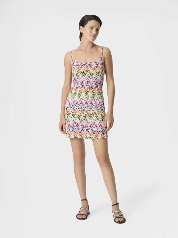 Missoni Mini Dress In Stretch Viscose With Lace And Zigzag Motif - Multicoloured