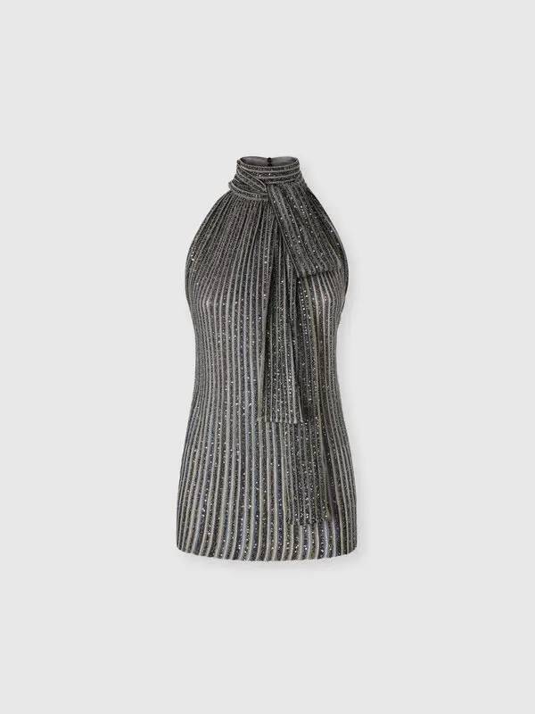 Missoni Striped Bow Top With Sequins - Silver,grey