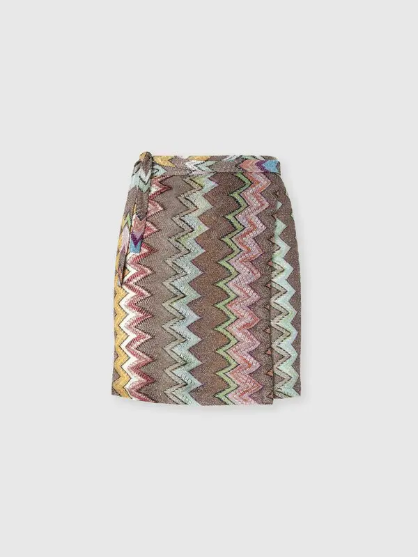 Missoni Mini Pareo Skirt In Lamé Viscose With Macro Zigzag Pattern