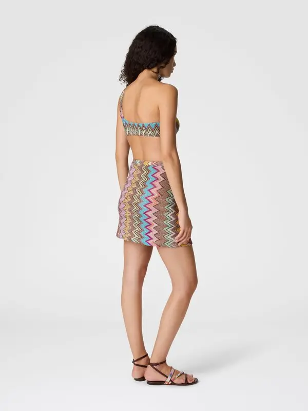 Missoni Mini Pareo Skirt In Lamé Viscose With Macro Zigzag Pattern