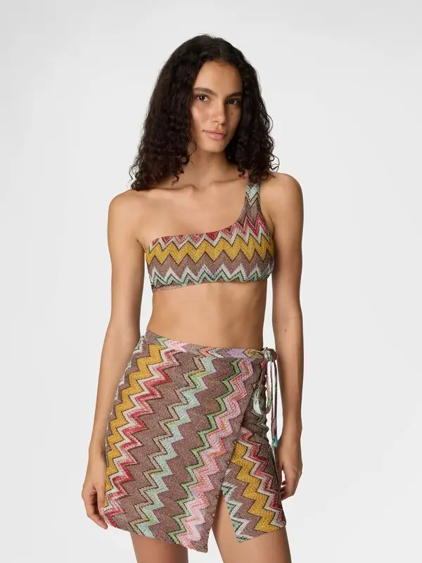 Missoni Mini Pareo Skirt In Lamé Viscose With Macro Zigzag Pattern