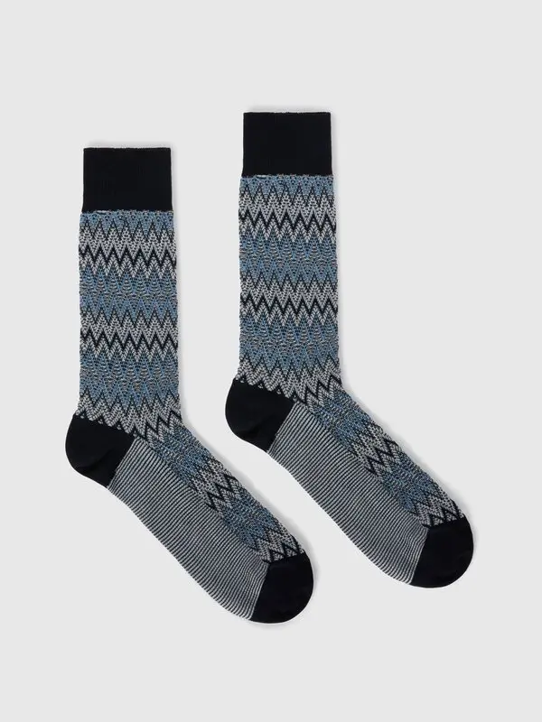 Missoni Mid-length Cotton-blend Socks With Dégradé Zigzag Pattern - Multicoloured