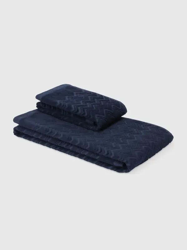 Missoni Piece Bath Towel Set In Cotton Terry With Zigzag Pattern - Blue
